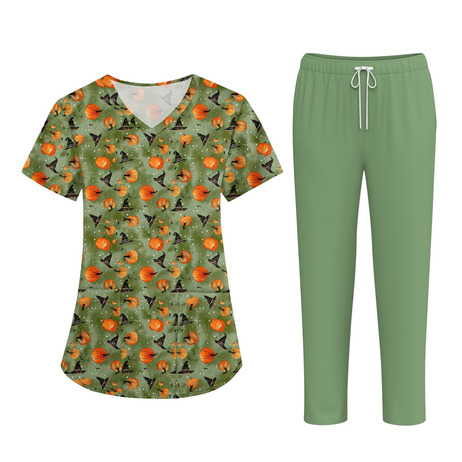 HAJWOH Halloween Scrubs Sets for Women Stretchy Nursing Uniform Short ...