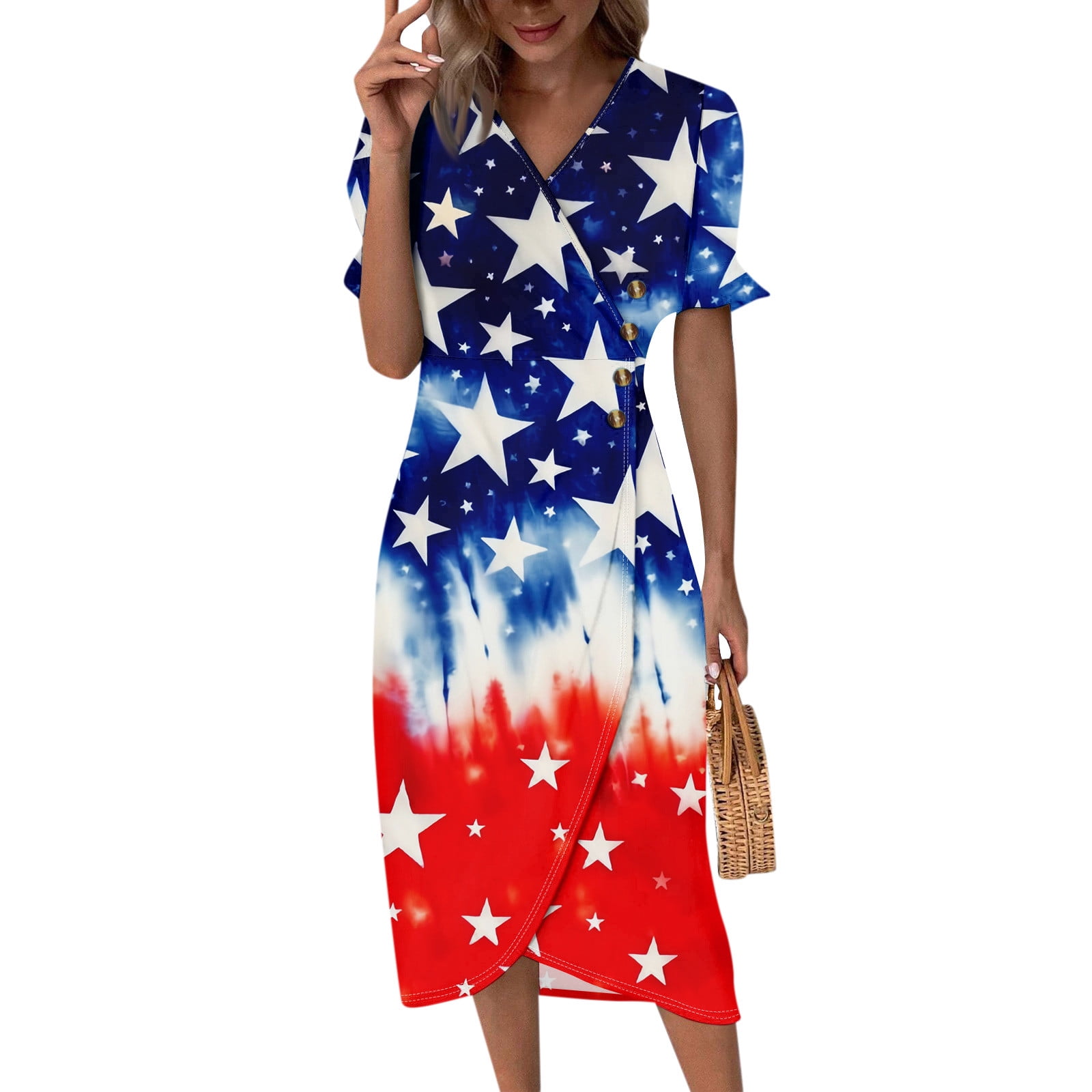 HAJWOH Independence Day Dresses for Women Freedom Usa Flag Sun Dresses ...