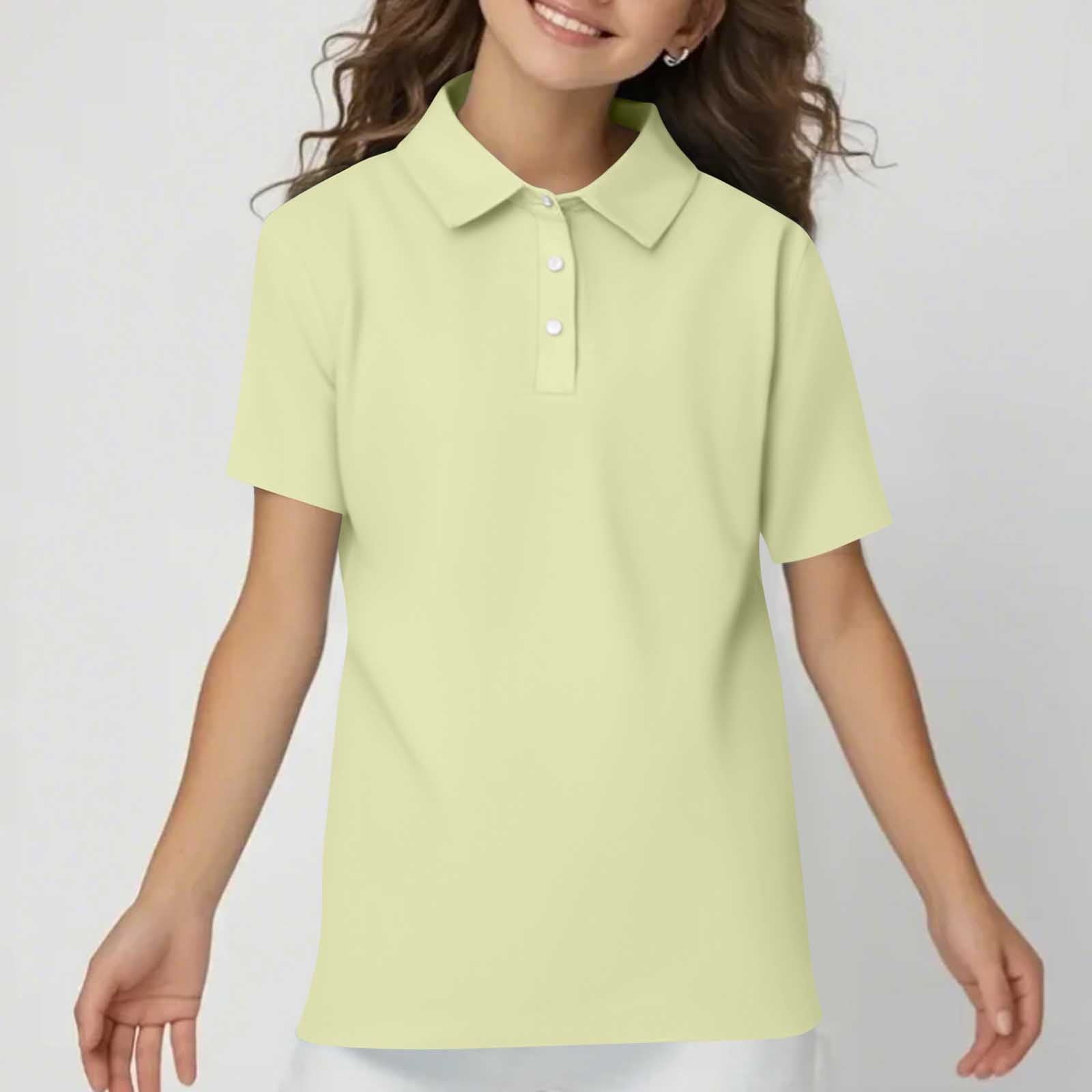 HAJWOH Junior Girls Polo Uniform Shirts School Beige Short Sleeve ...