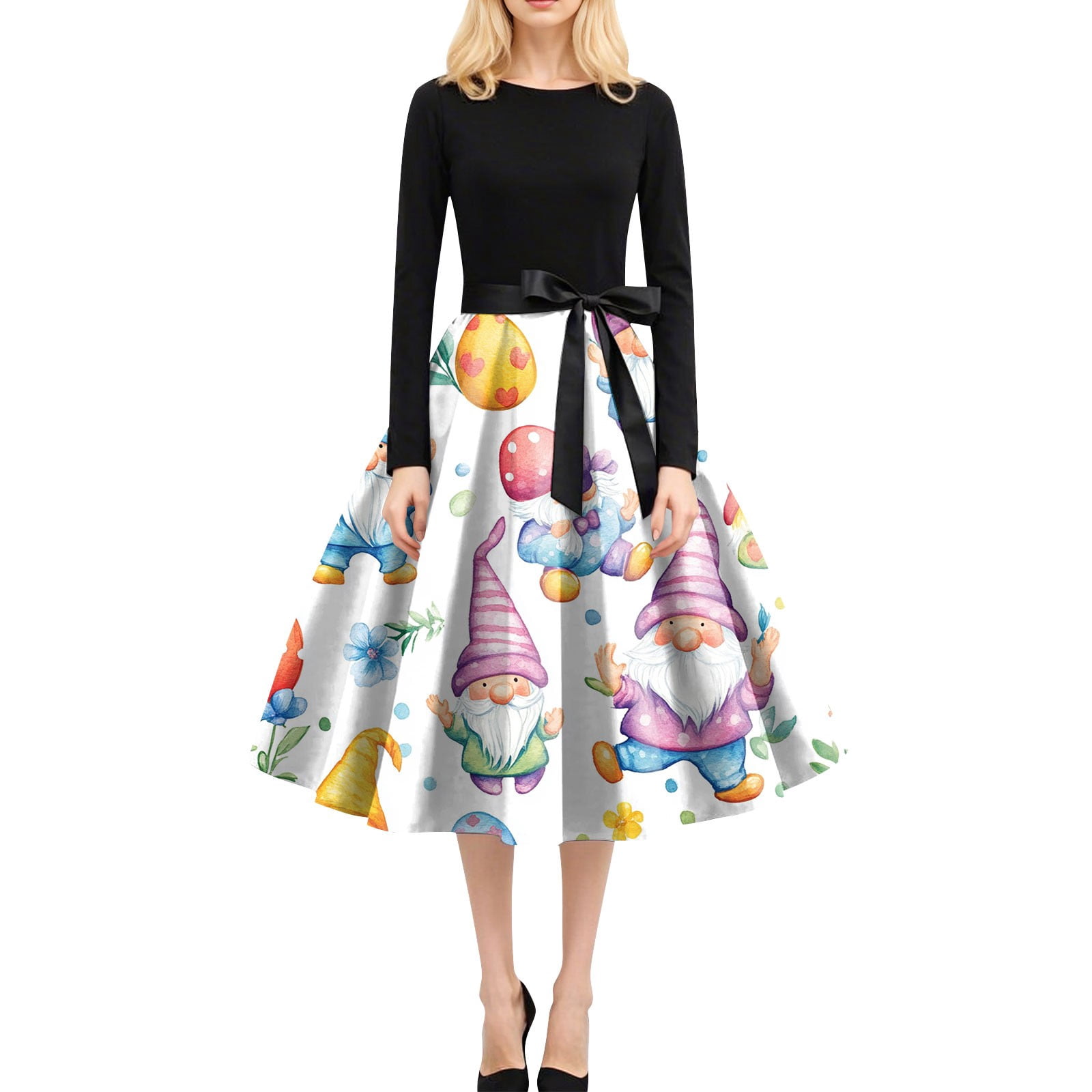 HAJWOH Junior Womens Easter Dresses Long Sleeve Bunny Egg Graphic ...