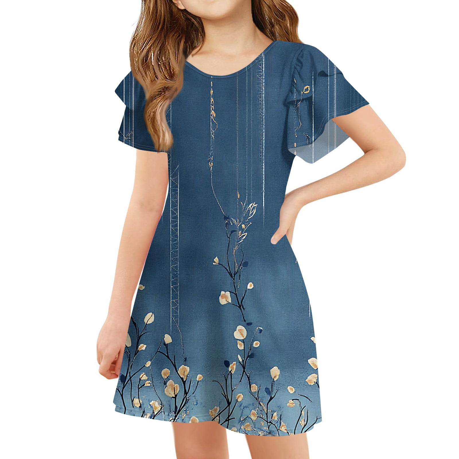 HAJWOH Kids Girls Dresses Size 9-10 Cute Midi Dress 2025 Flowy Tutu ...