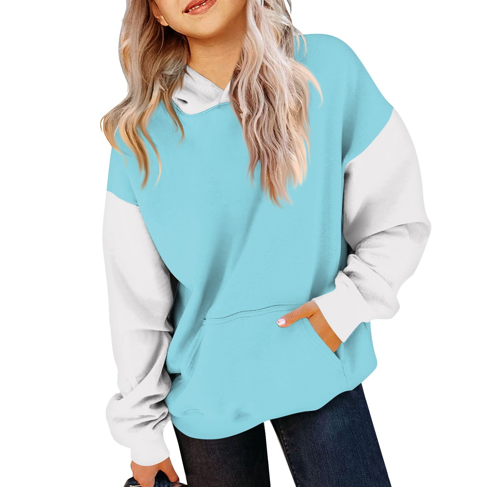 Hajwoh Light Blue Hoodies For Girls 2 3 Preppy Cute Long Sleeves Sweatshirts Casual Oversized