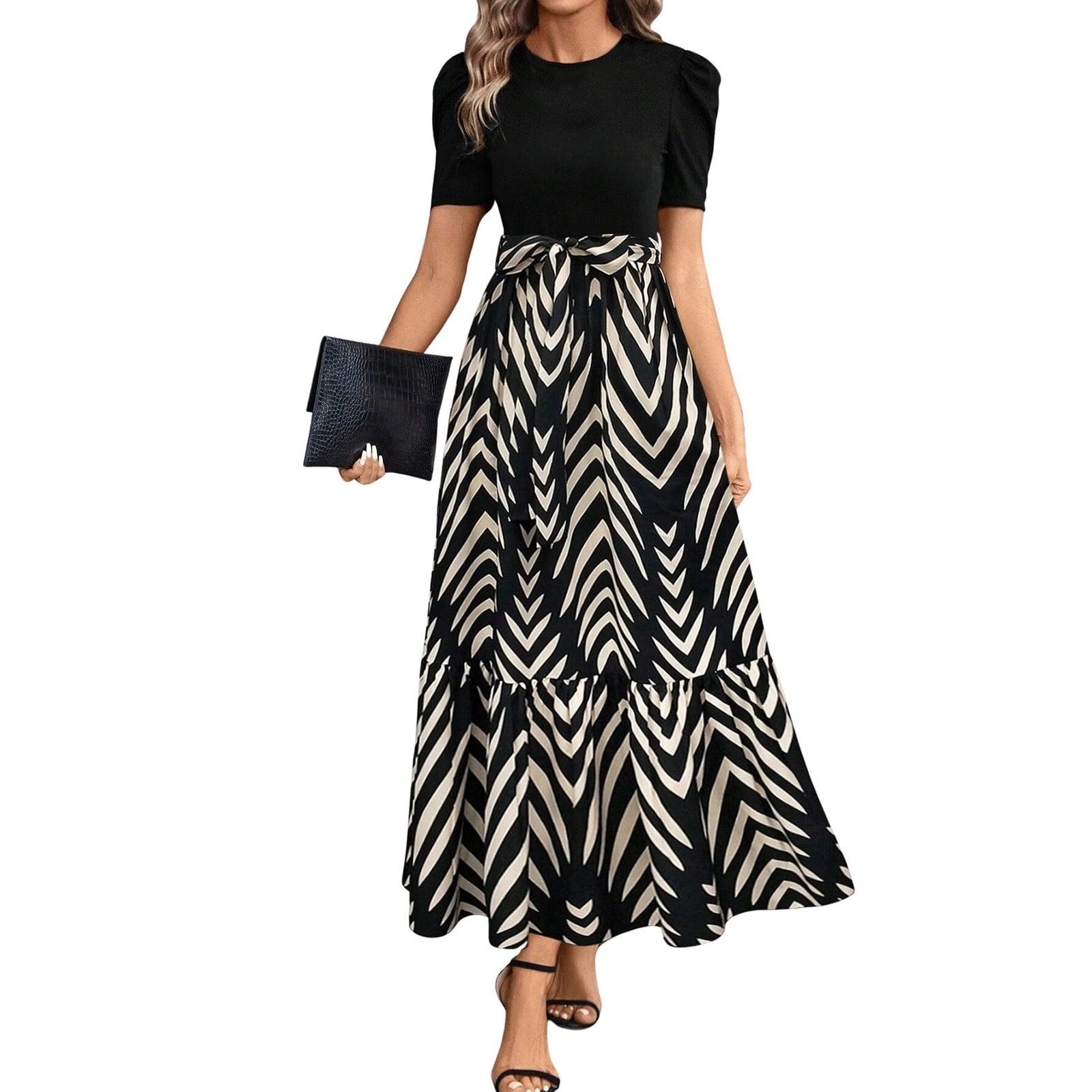 HAJWOH Long Spring Dresses for Women Puff Sleeve Flowy Floral Wedding ...