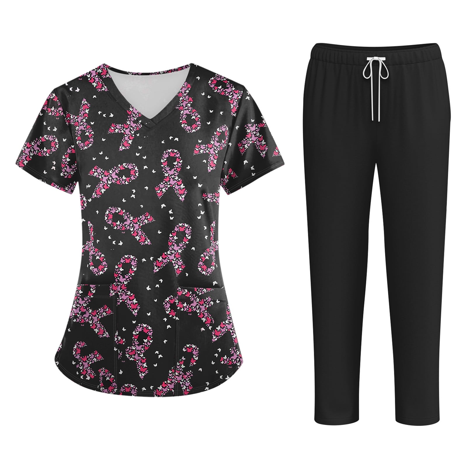 HAJWOH Medical Scrubs Set for Women Cute Print Scrub Top and Cargo ...