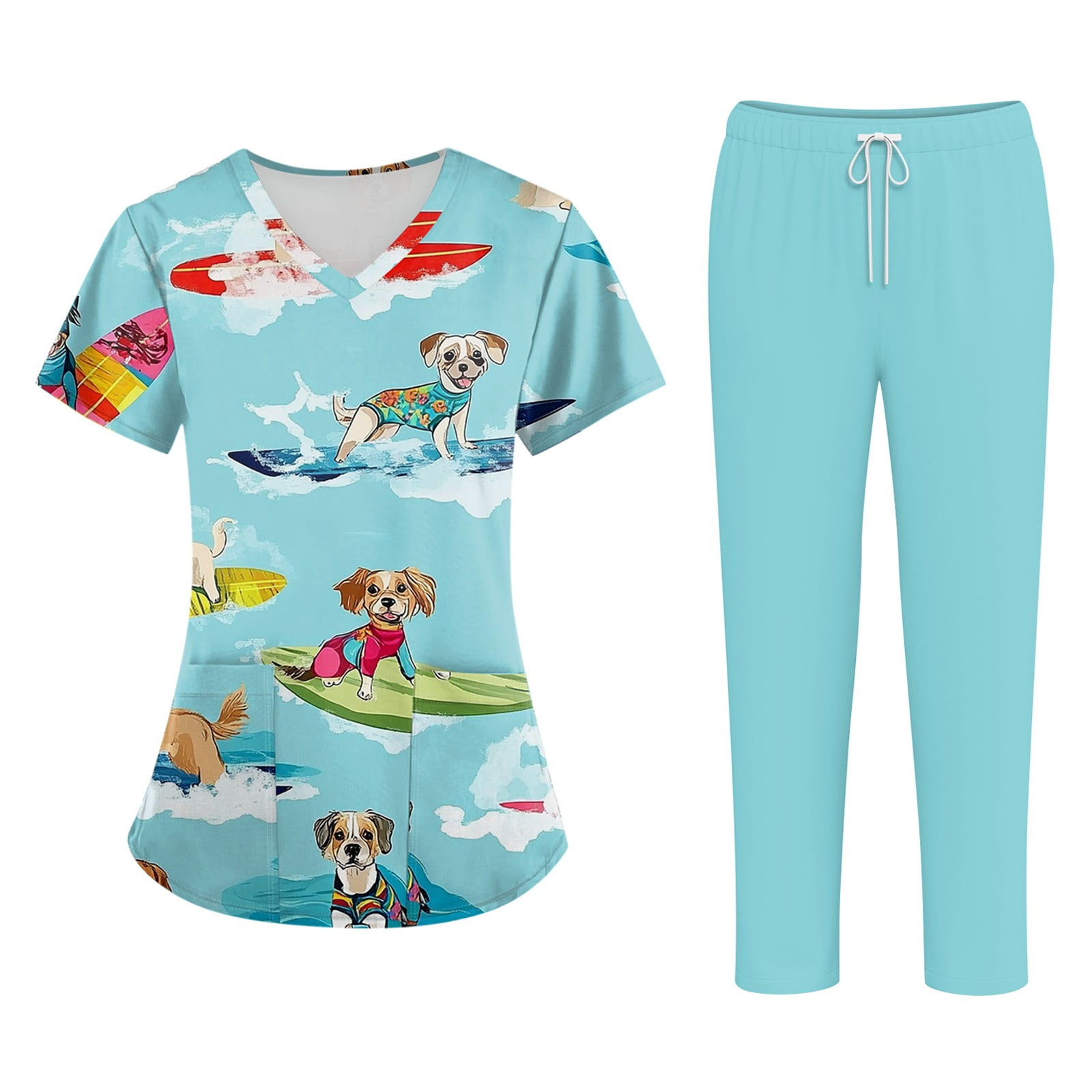 HAJWOH Medical Scrubs Set for Women Cute Print Scrub Top and Cargo ...