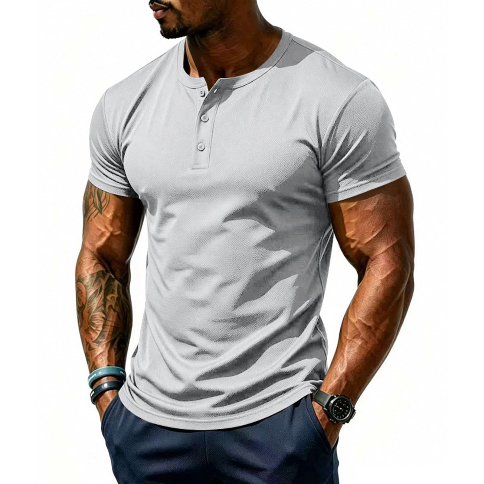 HAJWOH Men's Athletic Fit Mock Turtleneck Short Sleeve Shirt Moisture ...