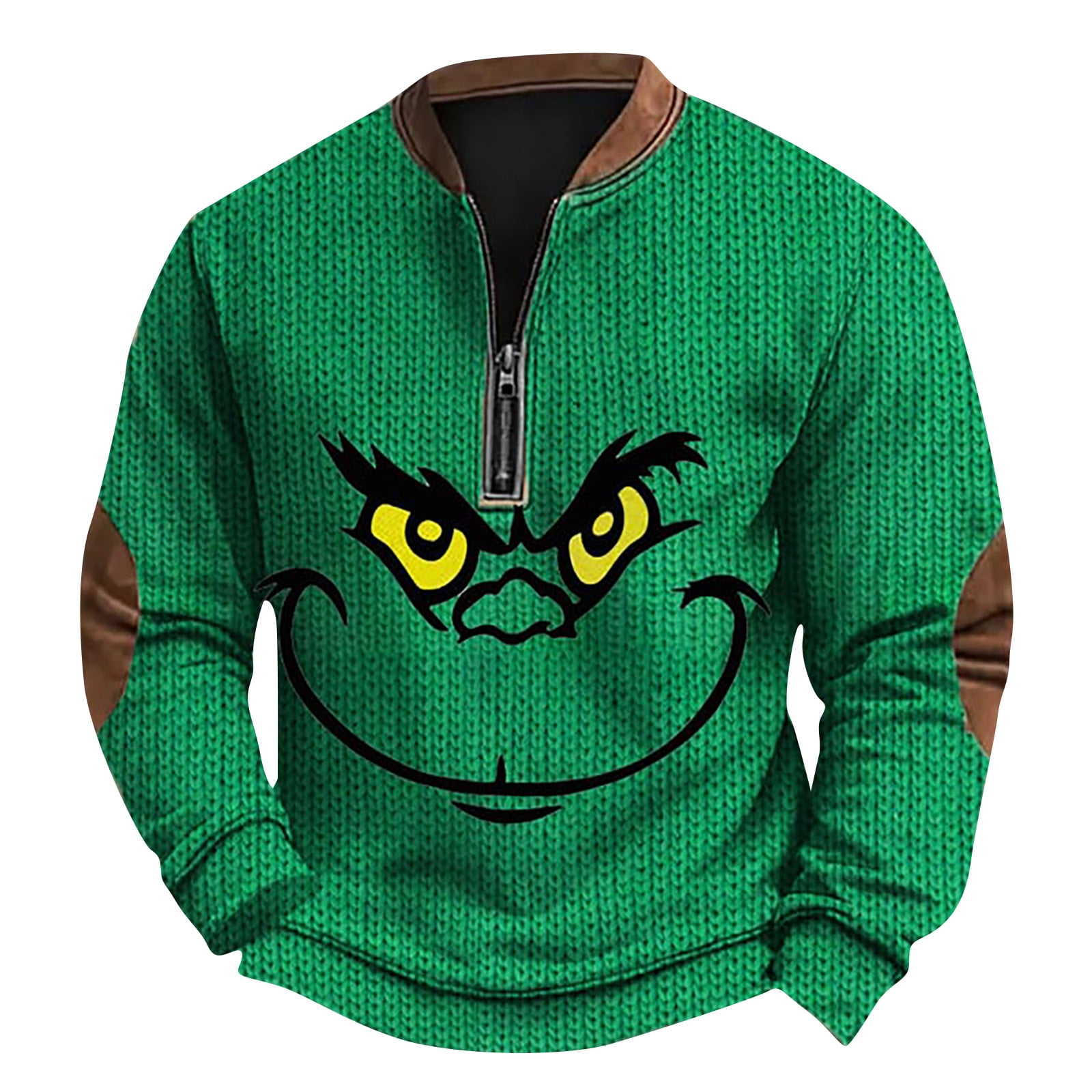 HAJWOH Mens Christmas Sweater Grinchs Graphic Long Sleeve Quarter Zip ...