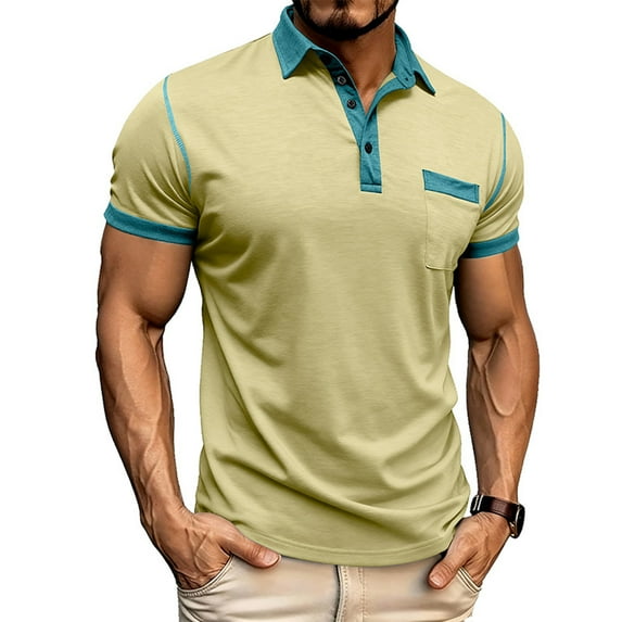 HAJWOH Mens Polo Uniform Shirts School Short Sleeve Tops Casual Button ...