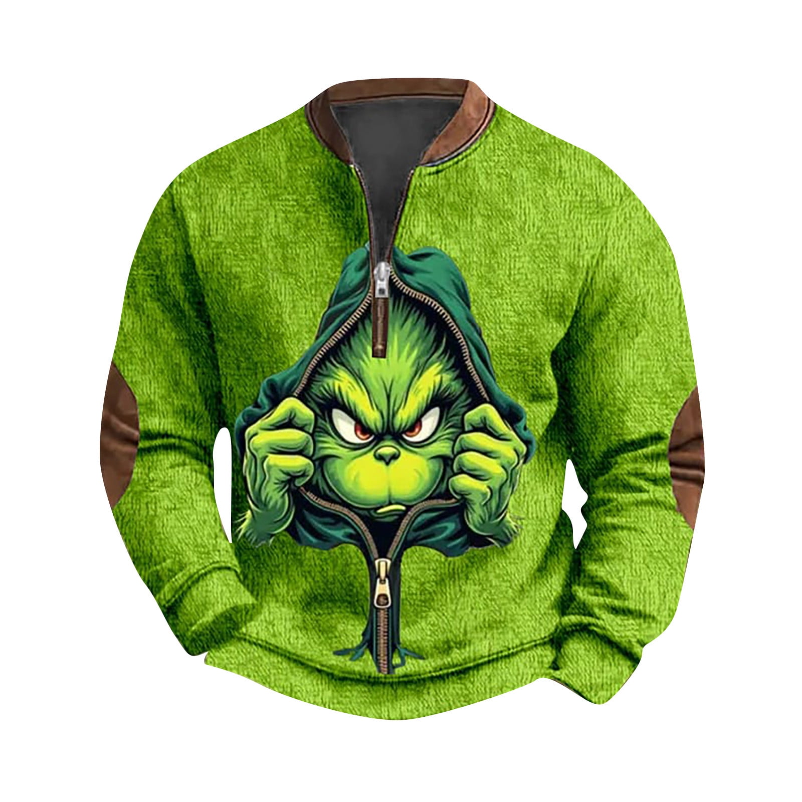 HAJWOH Mens Sweater Grinchs Graphic Long Sleeve Quarter Zip Sweatshirt ...