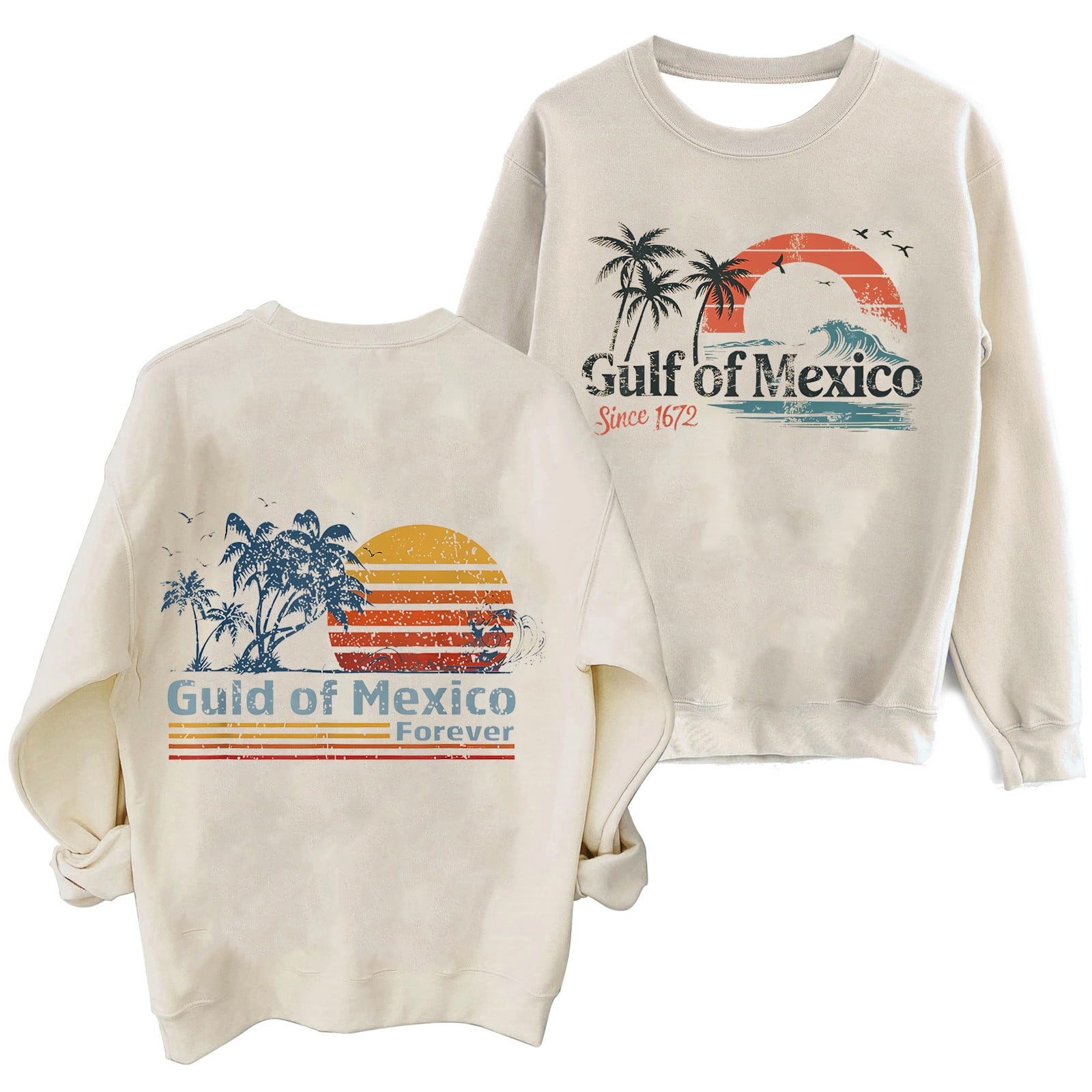 HAJWOH Mexico Sweatshirt for Women Long Sleeve Gulf Of Mexico Pullover Casual Round Neck Gulf Of ...