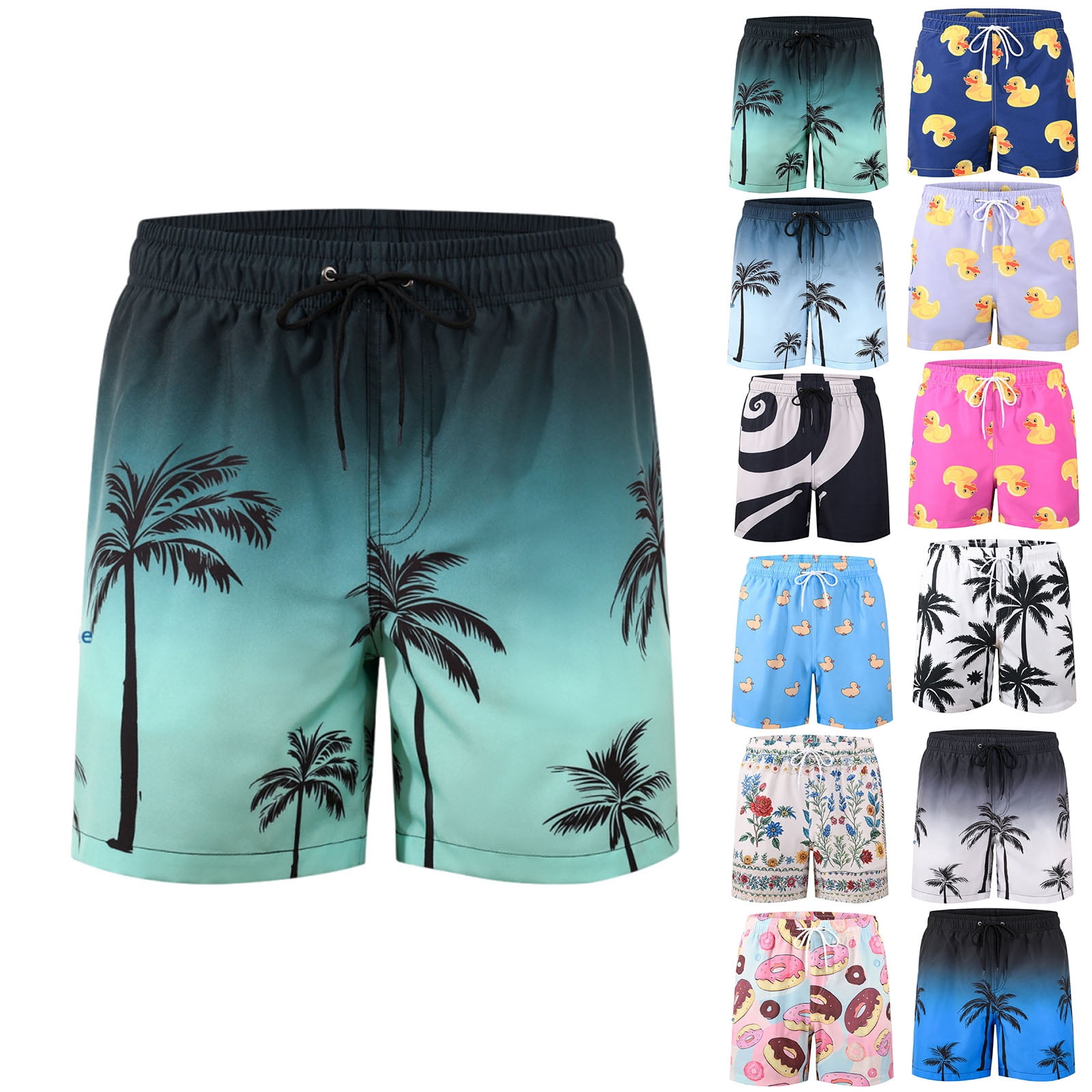 HAJWOH Palm Tree Mens Swim Trunks with Compression Liner Tropical ...