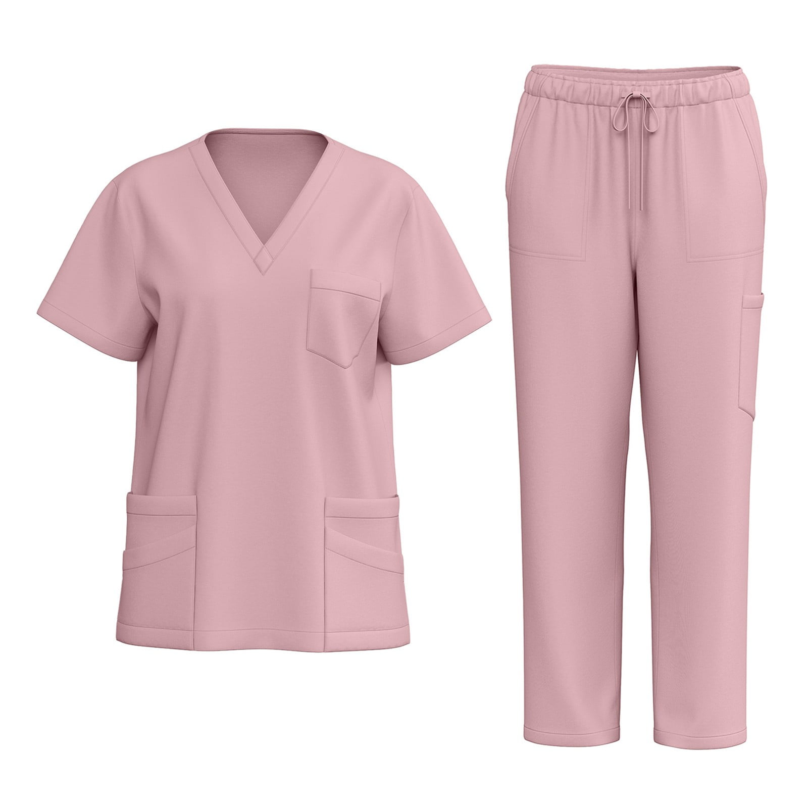 HAJWOH Pink Scrubs Sets for Women Stretchy Nursing Uniform Short Sleeve ...