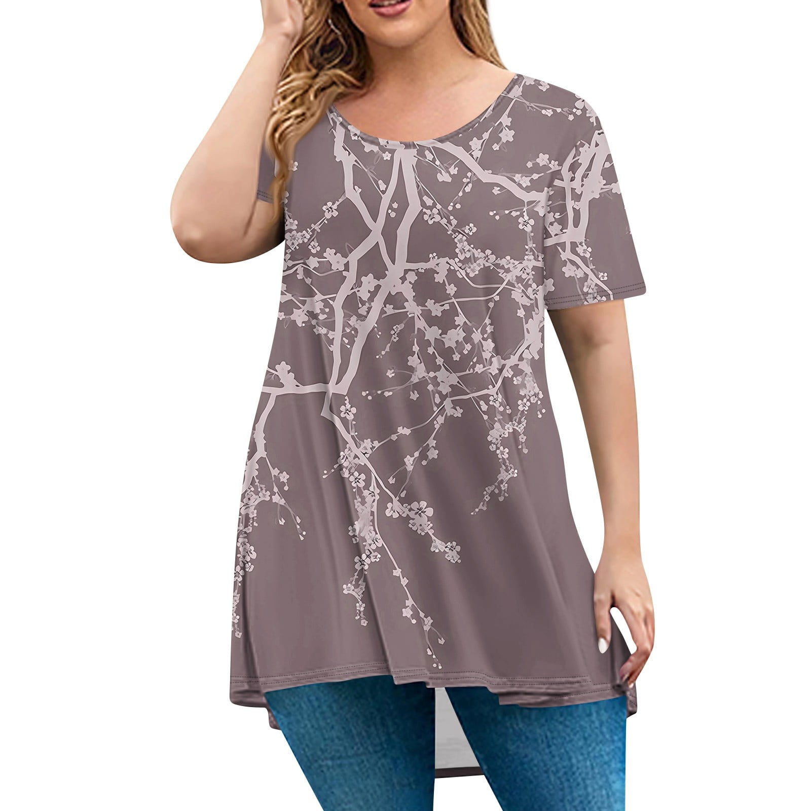 HAJWOH Plus Size Tops for Women Summer Short Sleeve Round Neck Shirts ...