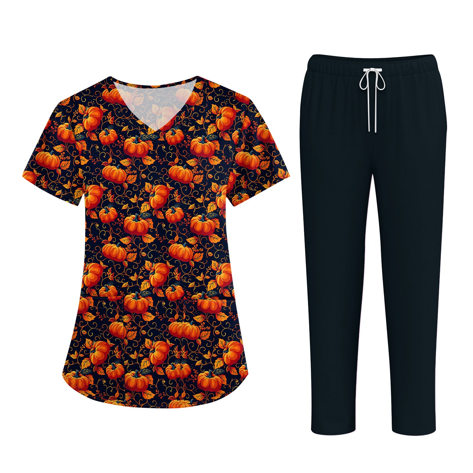 HAJWOH Red Halloween Scrubs Sets for Women Stretchy Nurse Uniform Short ...