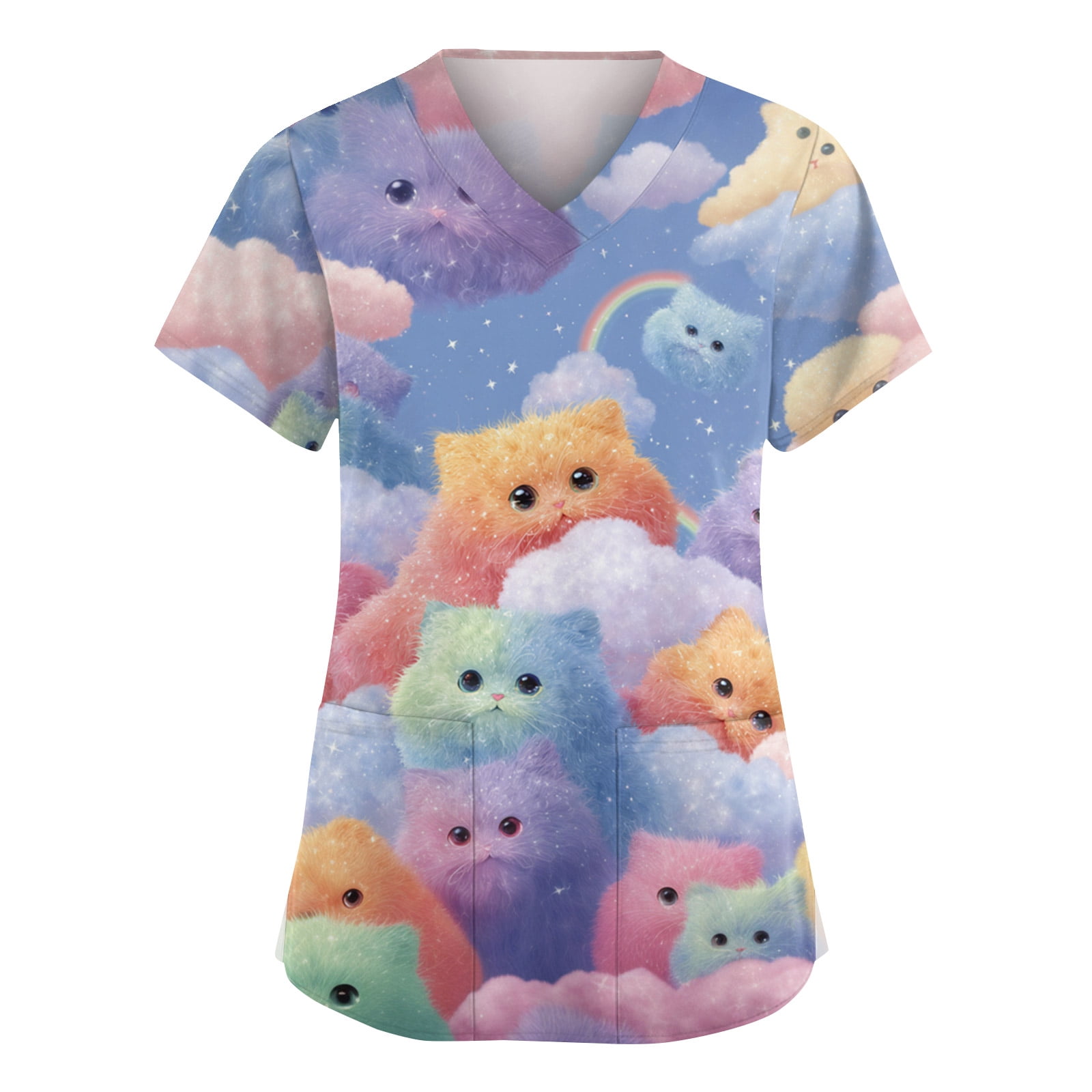 HAJWOH Scrub Tops for Women V Neck Medical Scrub Tops Short Sleeve ...