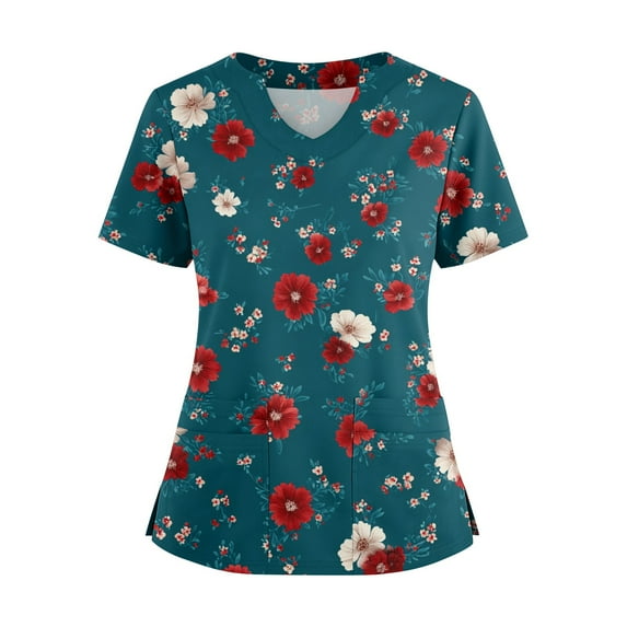 HAJWOH Scrub Tops for Women V Neck Medical Scrub Tops Short Sleeve ...