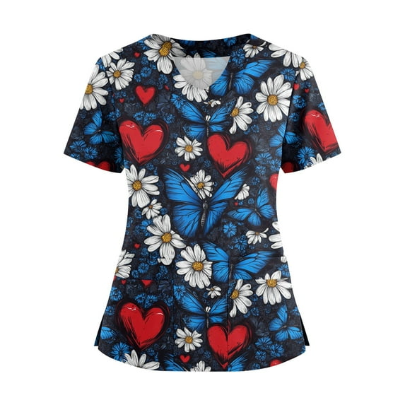 HAJWOH Scrub Tops for Women Vneck Medical Scrub Tops Short Sleeve ...