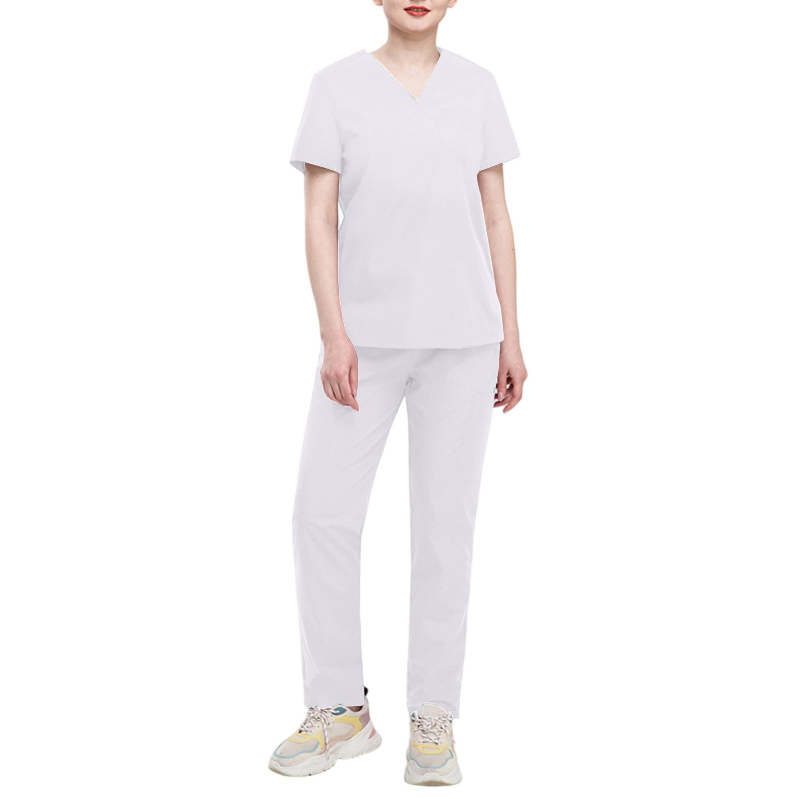 HAJWOH Scrubs Sets for Women Stretchy Nursing Uniform Short Sleeve V ...