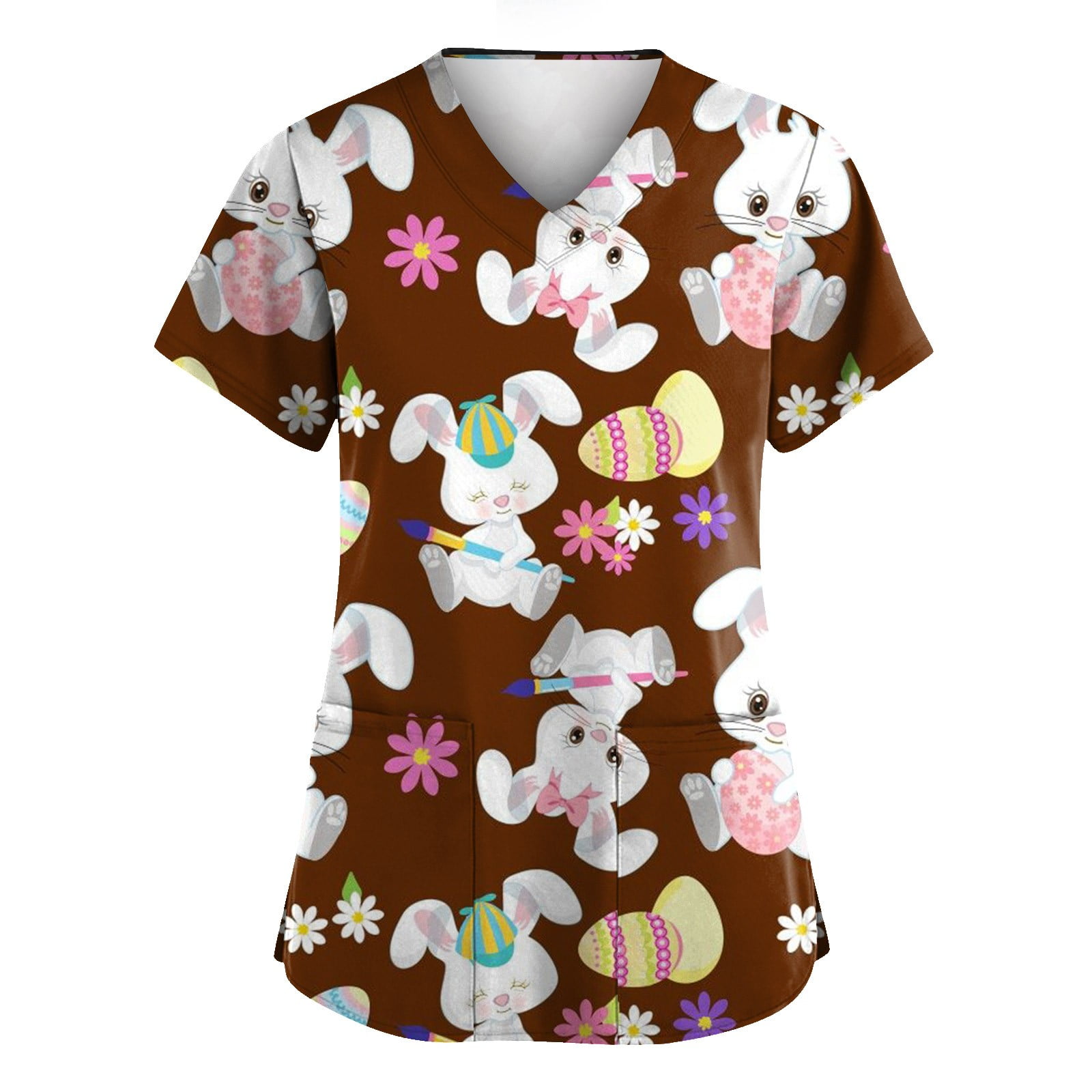 HAJWOH Scrubs for Women Easter Oversized Happy Cartoon Bunny Print ...