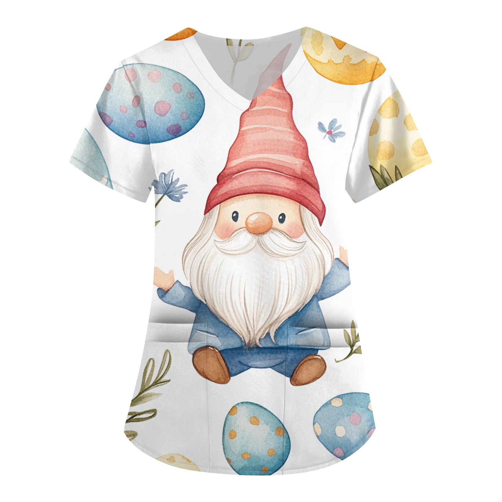 HAJWOH Scrubs for Women Easter Plus Size Happy Cartoon Bunny Print ...