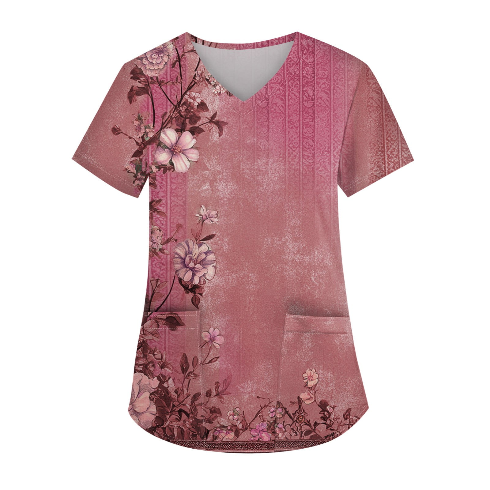 HAJWOH Scrubs for Women Plus Size Floral Print Scrub Top Stretchy Short ...