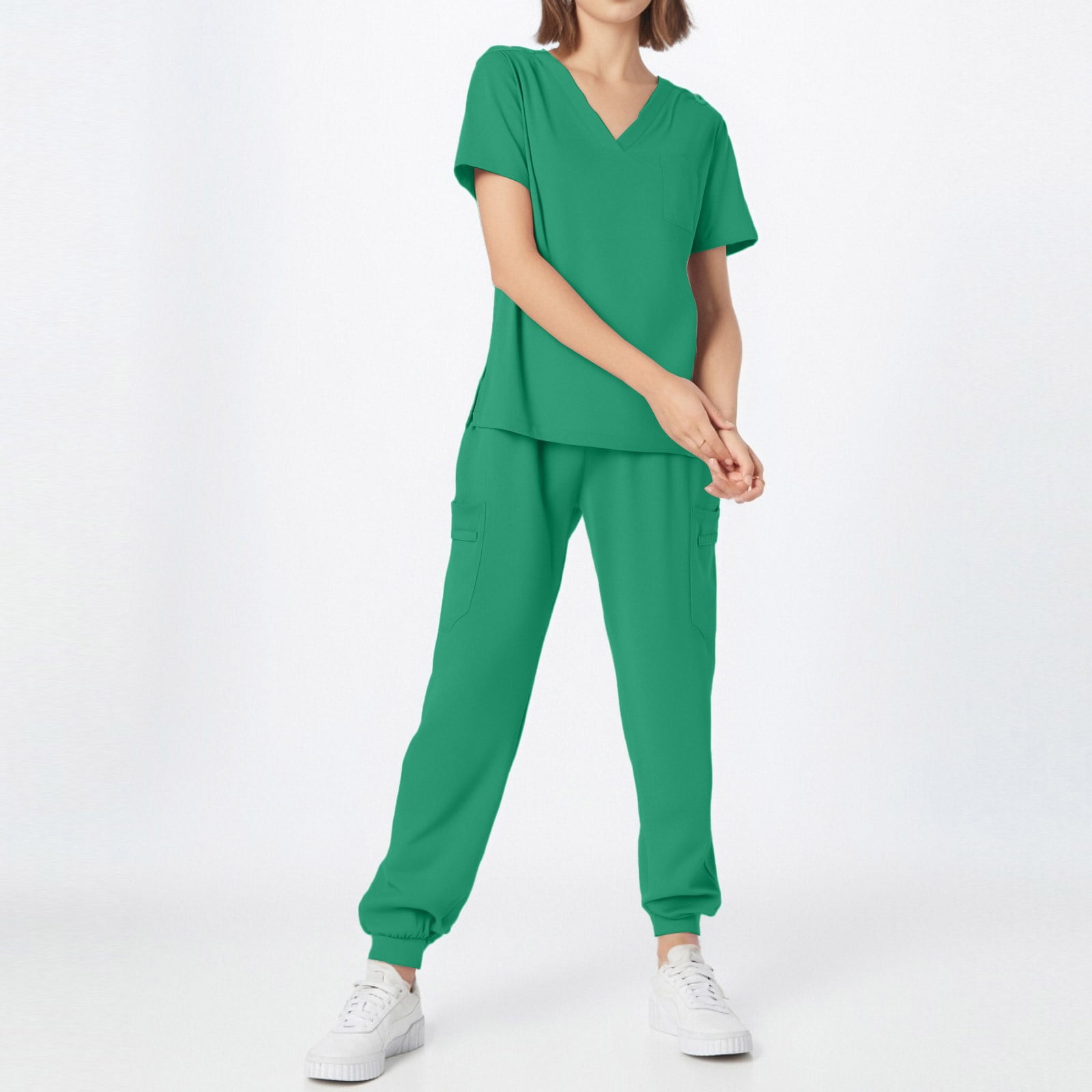 HAJWOH Scrubs for Women Set Stretchy Nurse Uniform Short Sleeve V-Neck ...