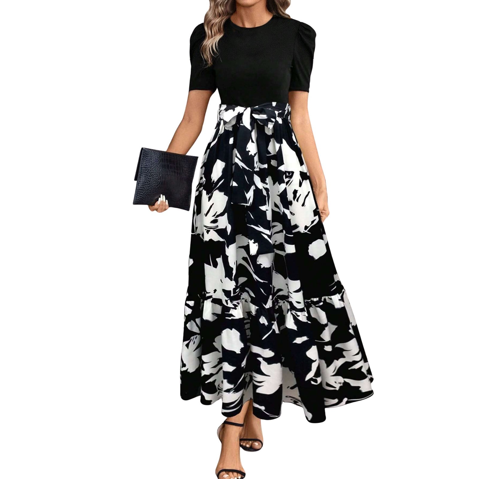 HAJWOH Spring Formal Dresses for Women 2025 Puff Sleeve Flowy Floral ...