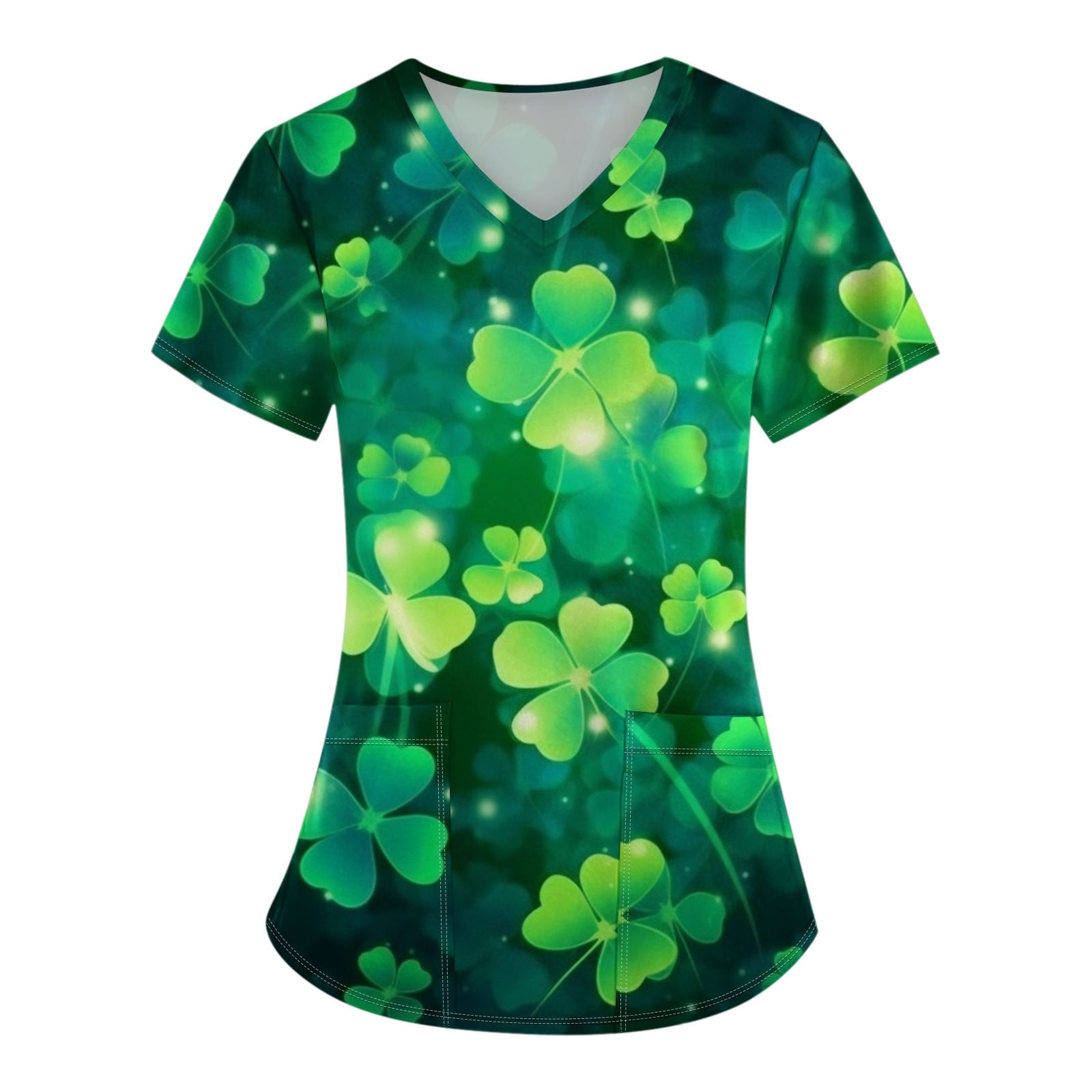 Hajwoh St Patricks Day Scrub Tops For Women Funny Short Sleeve Nurse