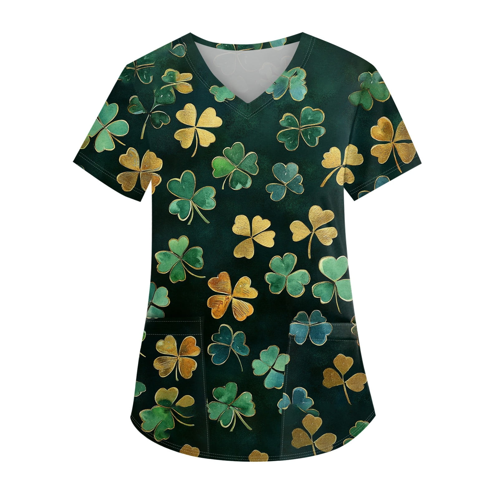 HAJWOH St. Patrick's Day Scrub Tops for Women Funny Short Sleeve ...