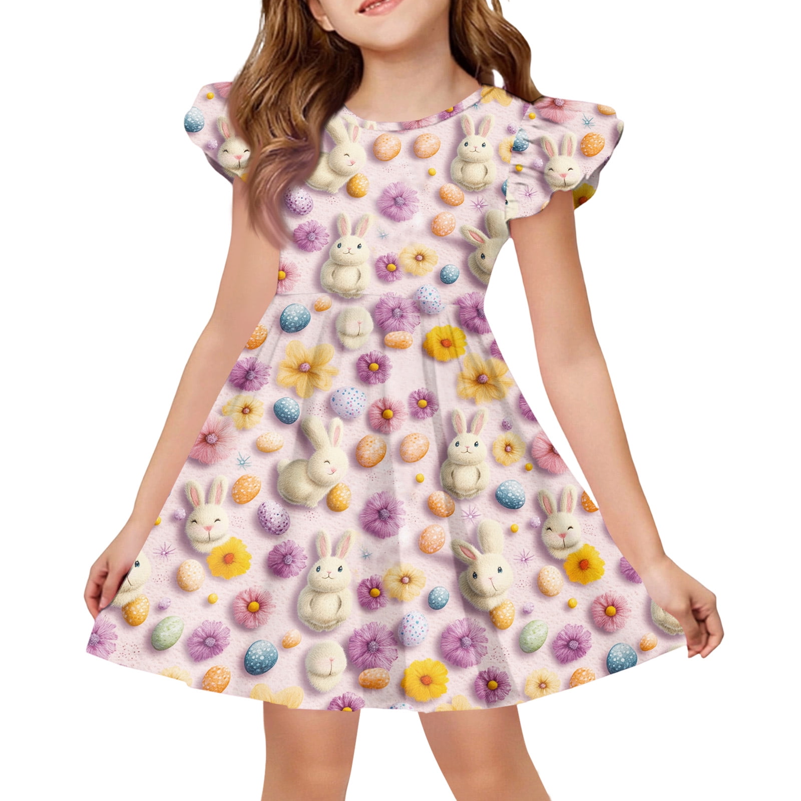 HAJWOH Summer Dresses for Girls Flutter Sleeve Easter Dress Funny ...