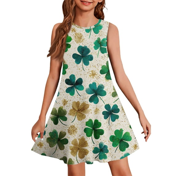HAJWOH Summer Dresses for Girls Sleeveless St. Patrick's Day Dress ...