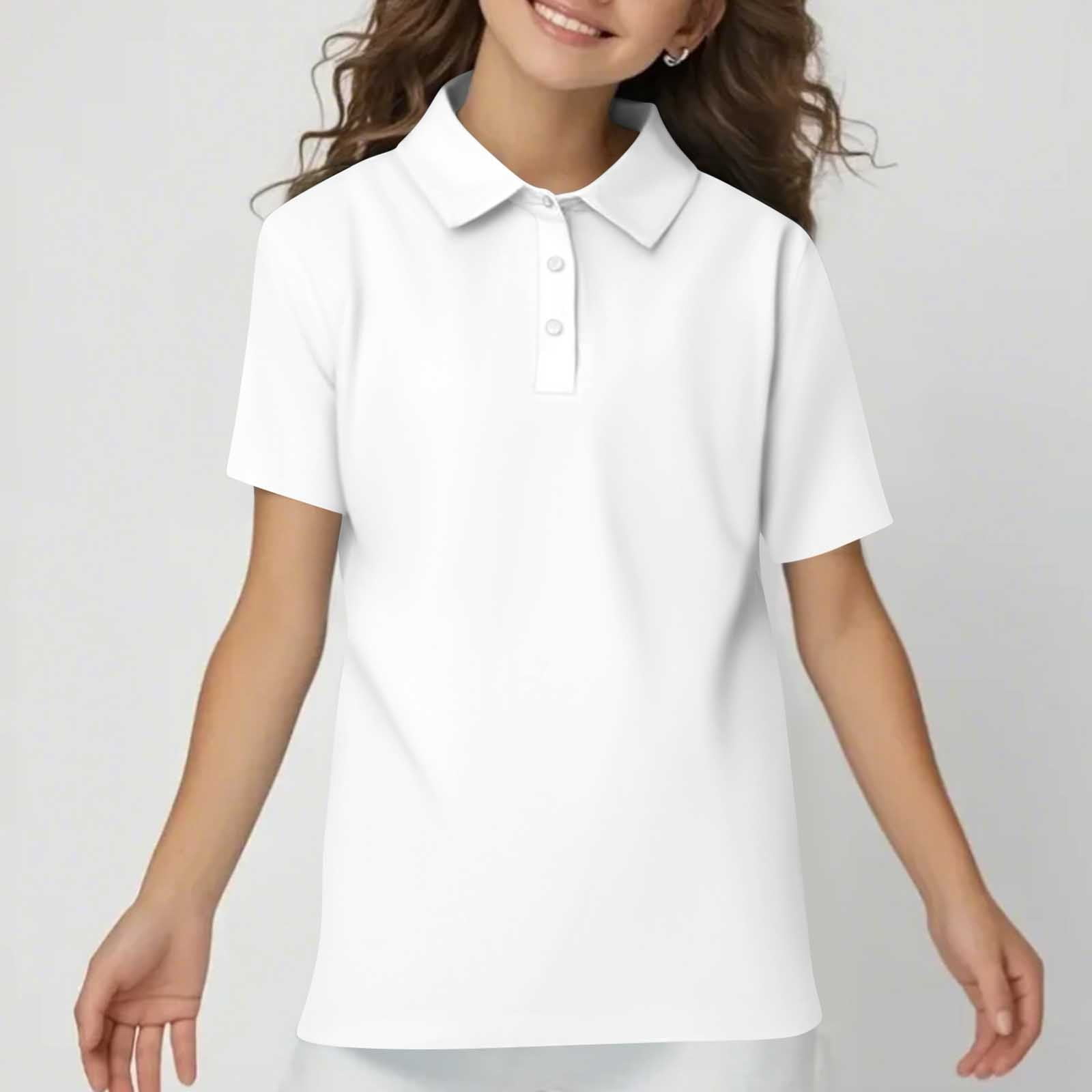 HAJWOH Girls Polo Uniform Shirts Short Sleeve Uniforms Casual Button ...