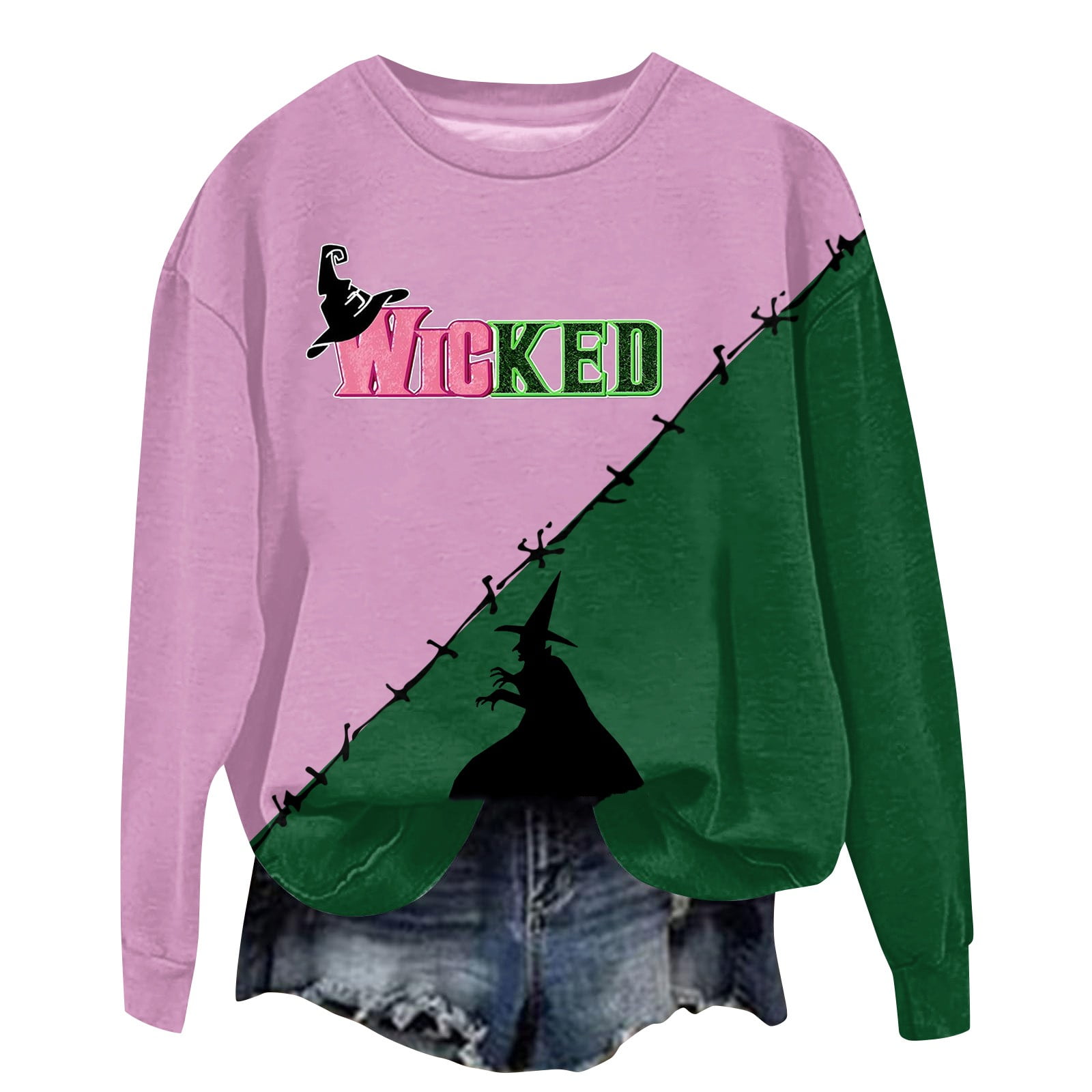 HAJWOH Wicked Sweatshirts for Women Plus Size Pink Goes Good with Green ...
