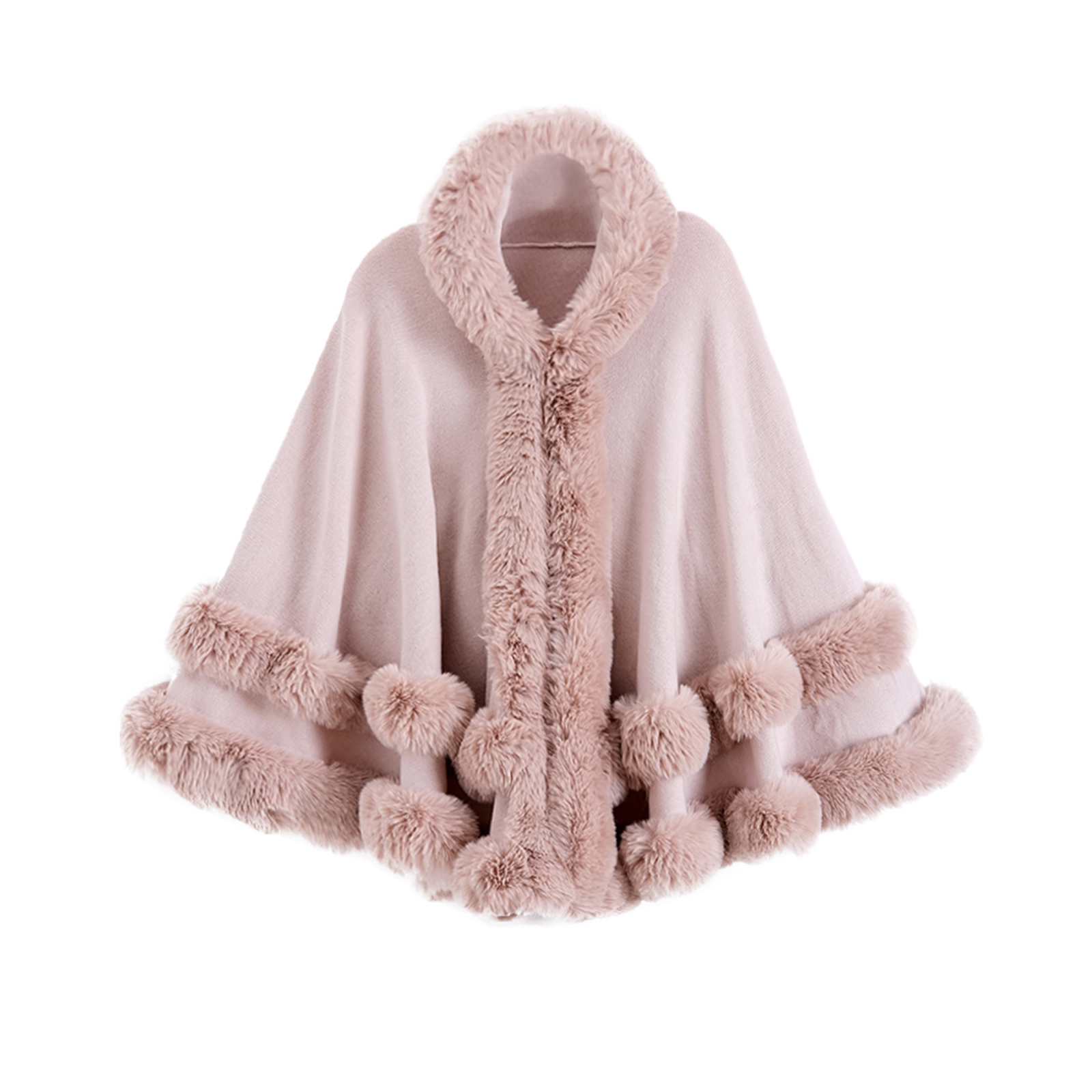 HAJWOH Women’s Faux Fur Collar Shawl Wraps Winter Warm Cardigan Cloak ...