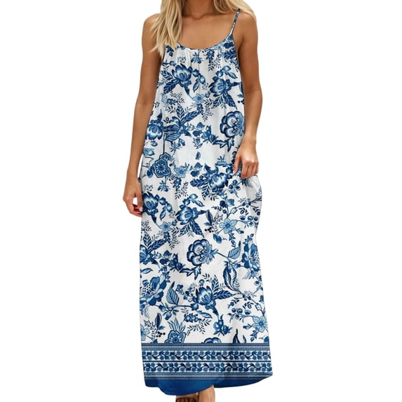 HAJWOH Women's Open Back Spaghetti Strap Beach Floral Print Maxi Dress ...