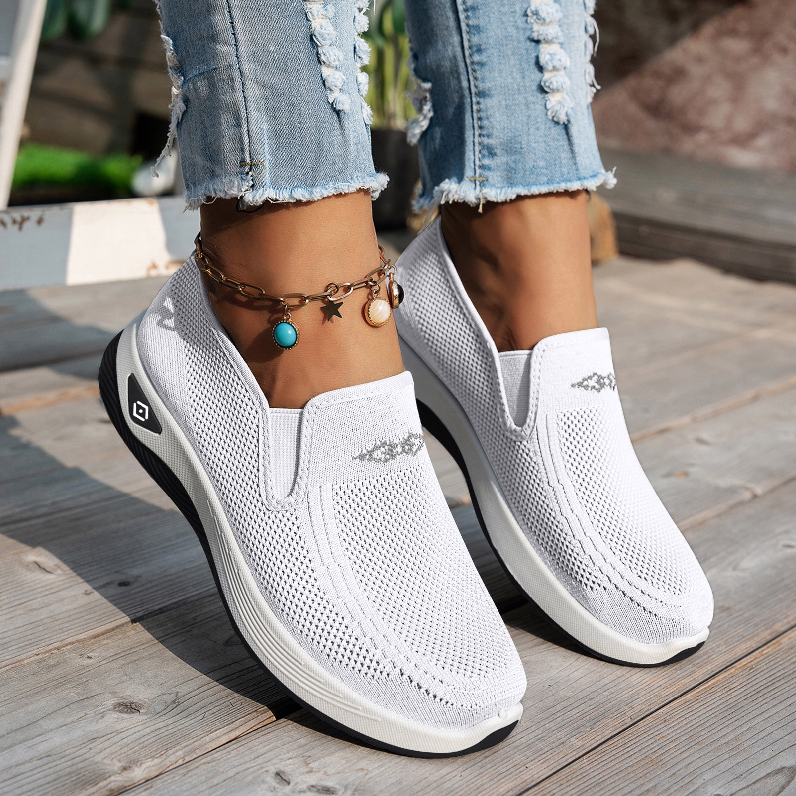HAJWOH Women's Orthopedic Walking Shoes, Slip On Breathable Sneakers ...