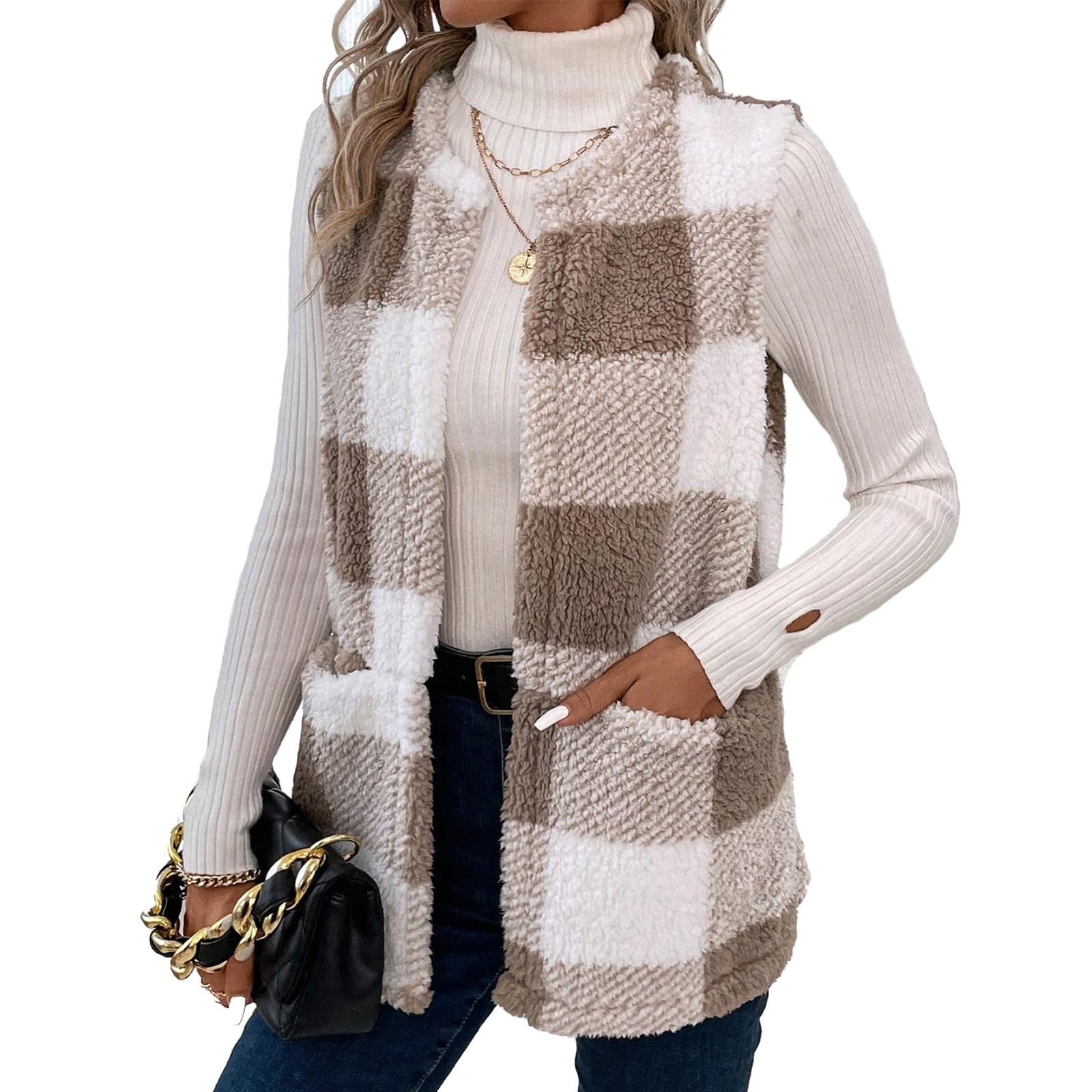 HAJWOH Women's Plaid Vest Button Down Sleeveless Shacket Shirt Jacket ...