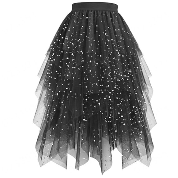 HAJWOH Women's Sequin Tulle Skirts High Low Layered A-line Midi Skirt ...