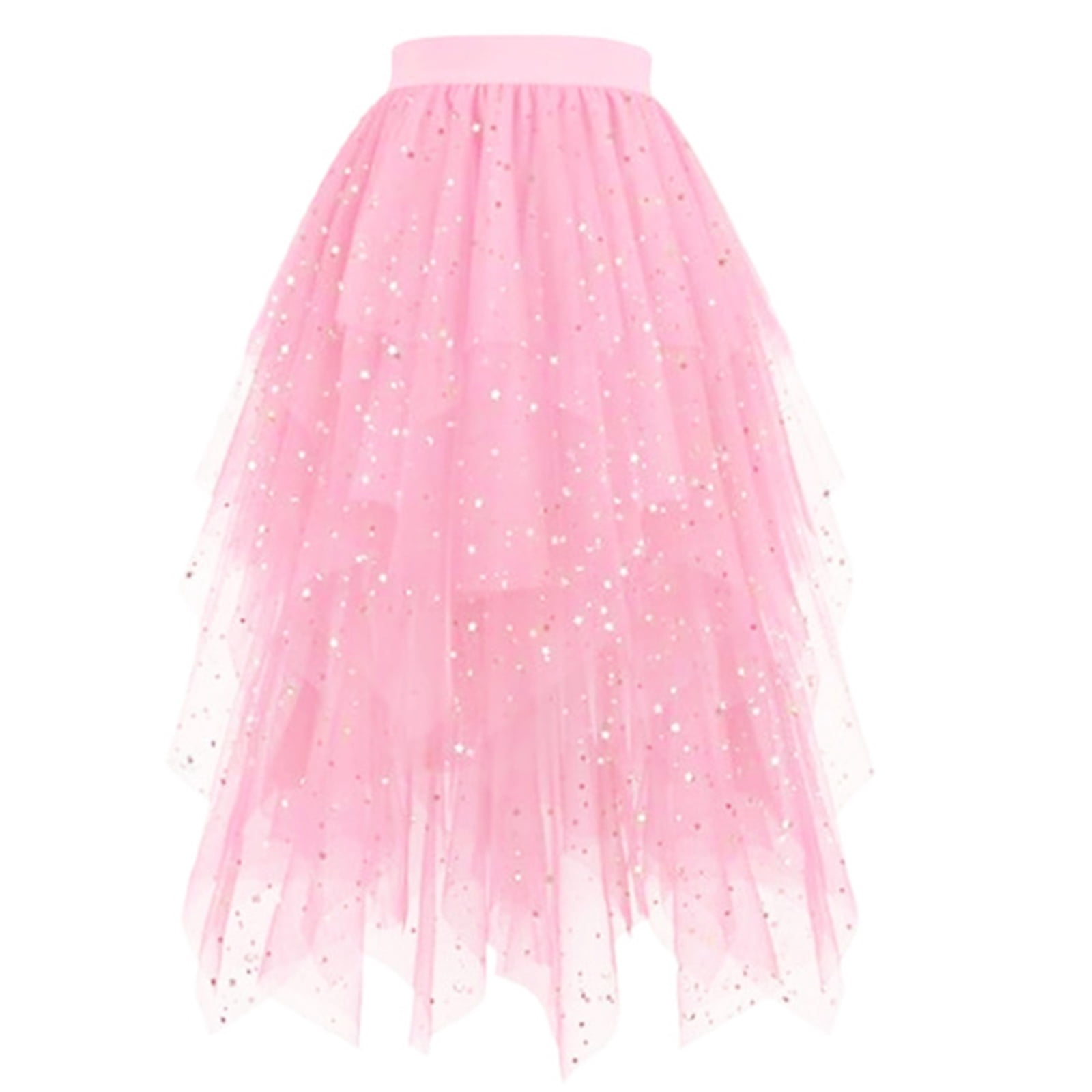 HAJWOH Women's Sequin Tulle Skirts High Low Layered A-line Midi Skirt ...
