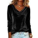 HAJWOH Women's Velvet Blouse Cowl Neck Long Sleeve Ruched Fall Dressy ...