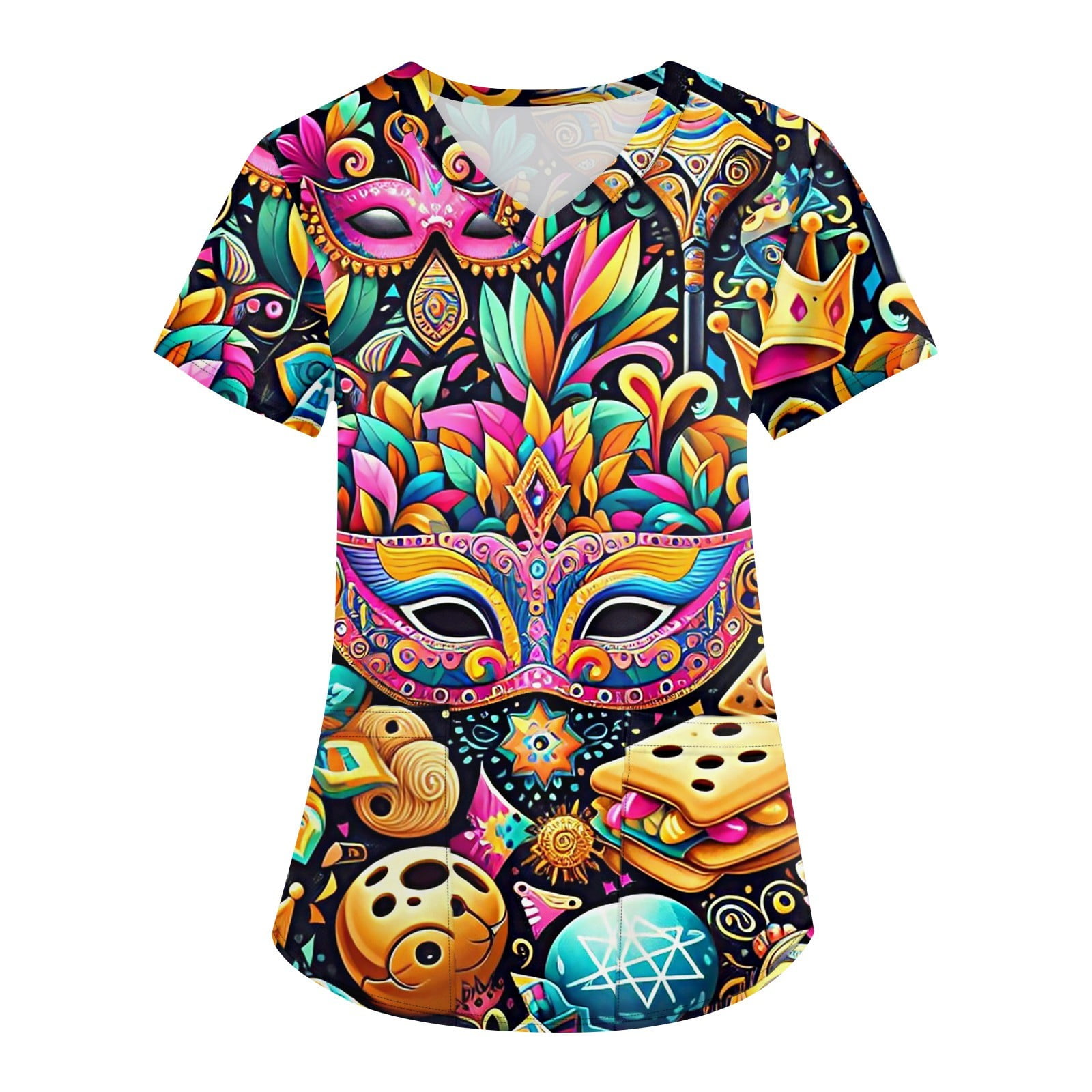 HAJWOH Womens Carnival's Day Scrubs 2XL Short Sleeve Nurse Uniforms ...