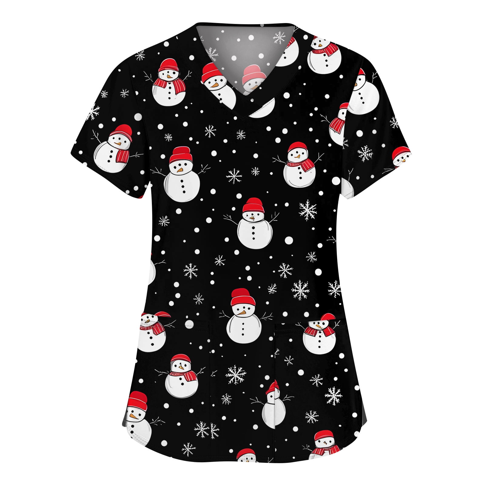 HAJWOH Womens Christmas Scrub Tops Xmas Graphic Short Sleeve Nursing ...