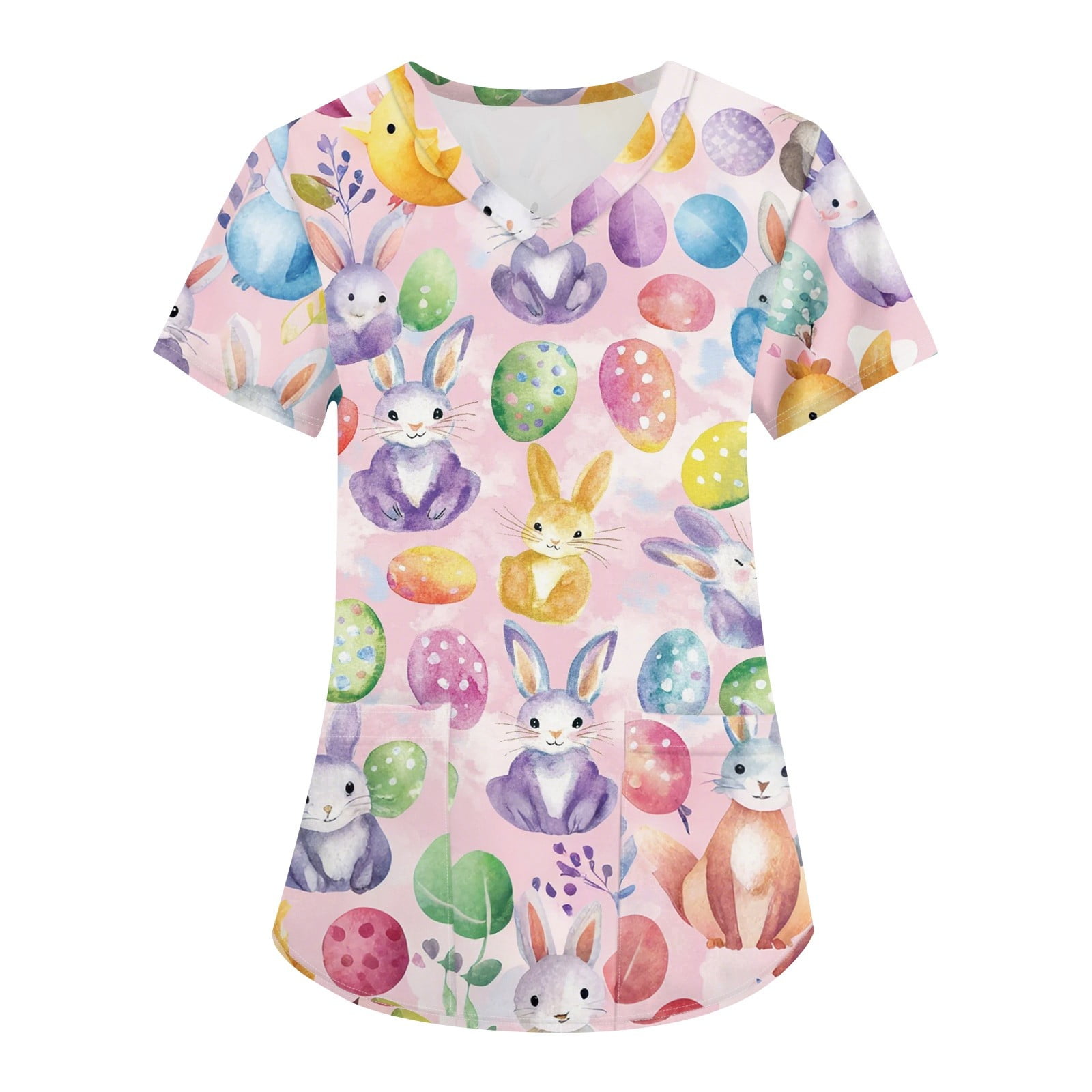 HAJWOH Womens Easter Bunny Scrub Tops Oversized Short Sleeve Nursing ...