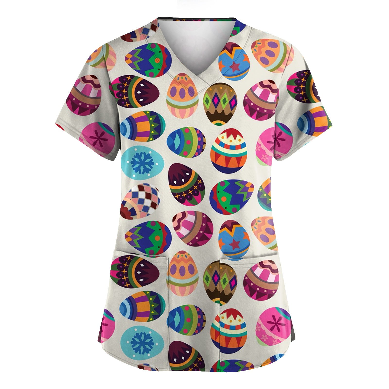 HAJWOH Womens Easter Bunny Scurb Cute Short Sleeve Working Uniform ...