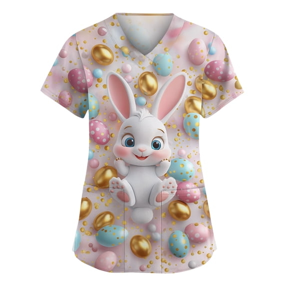 HAJWOH Womens Easter Eggs Scurb Funny Short Sleeve Nursing Working ...