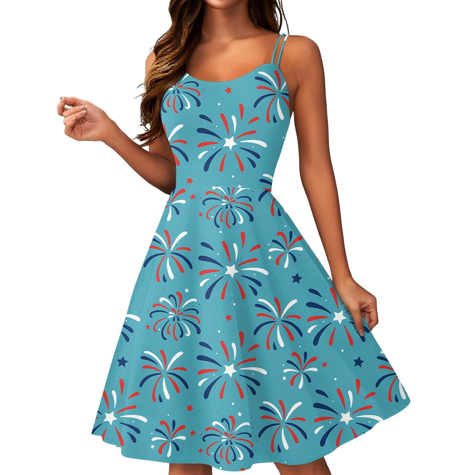 HAJWOH Womens Fourth Of July Dresses Patriotic Spaghetti Strap Tea Party Dresses Sleeveless ...