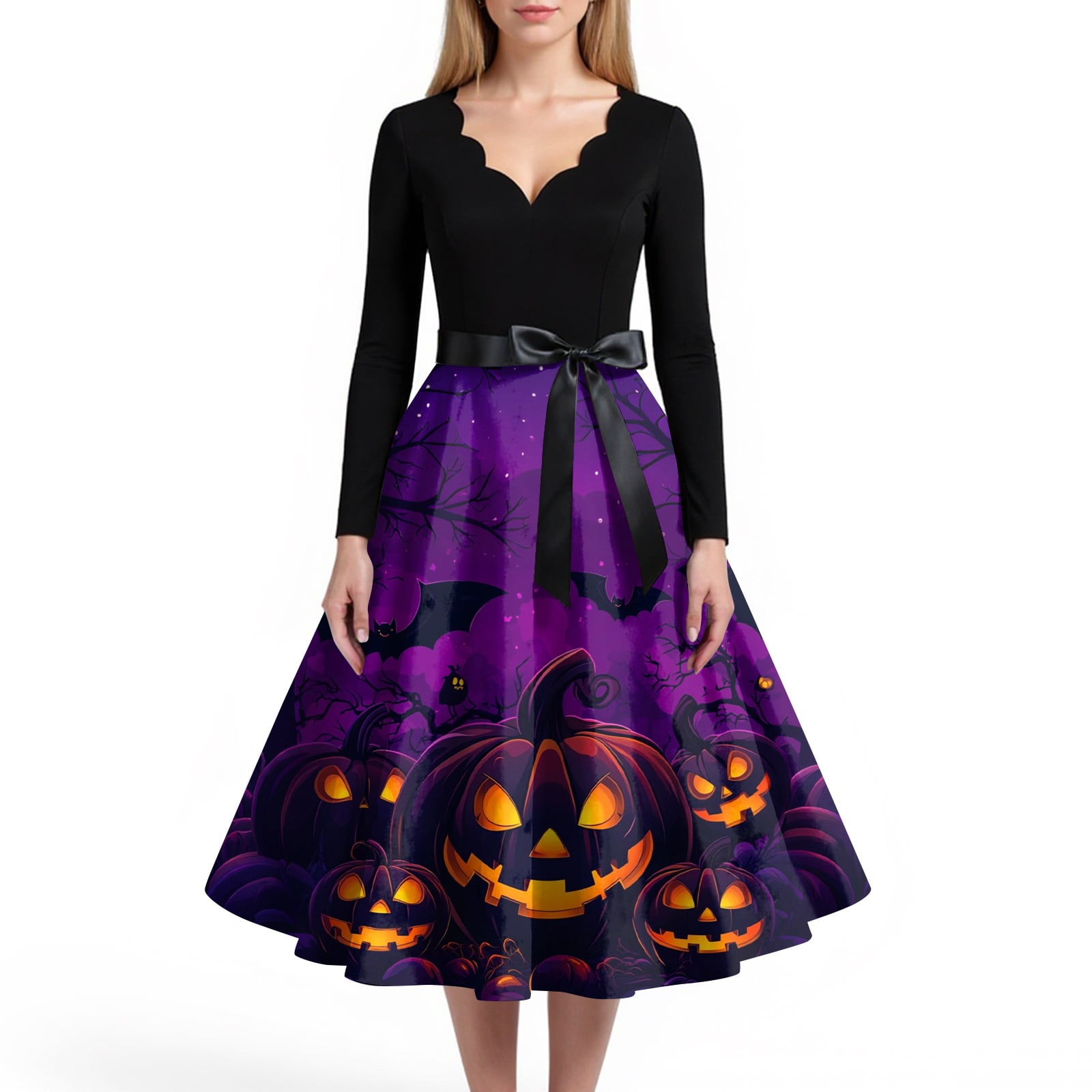 HAJWOH Womens Halloween Dresses Hocus Pocus Pumpkin Bat Ghost Spider ...