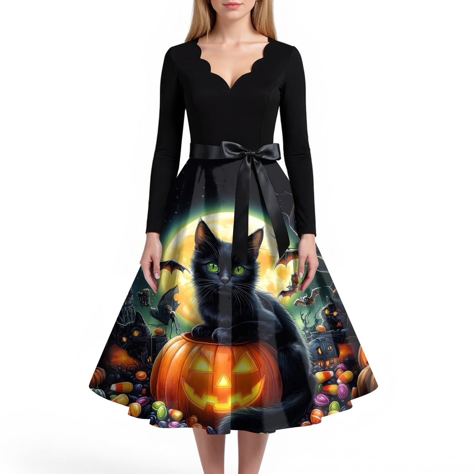 HAJWOH Womens Halloween Dresses Horror Pumpkin Bat Ghost Spider Witch ...