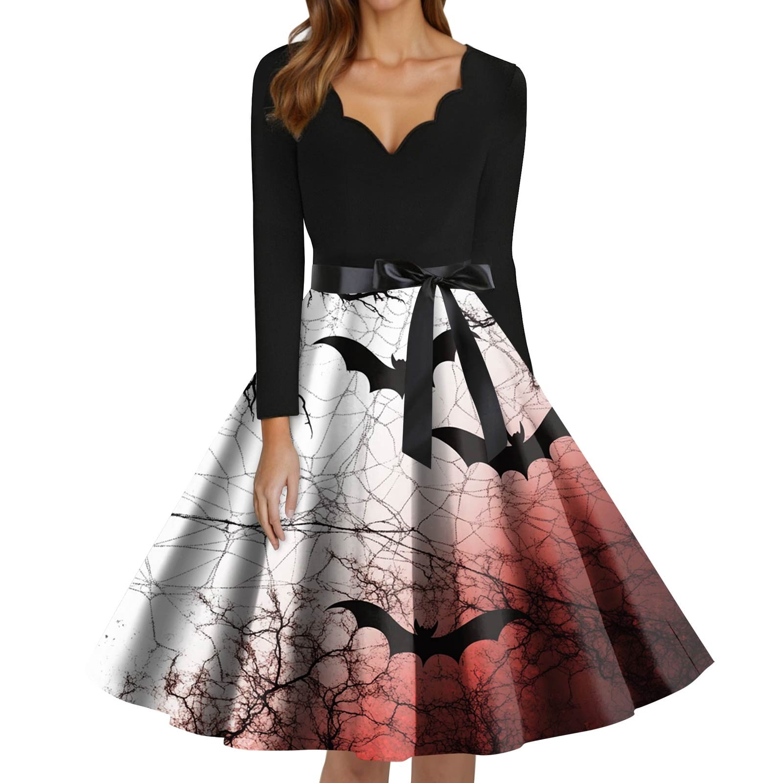 HAJWOH Womens Halloween Dresses Horror Pumpkin Bat Spider Blood Print ...