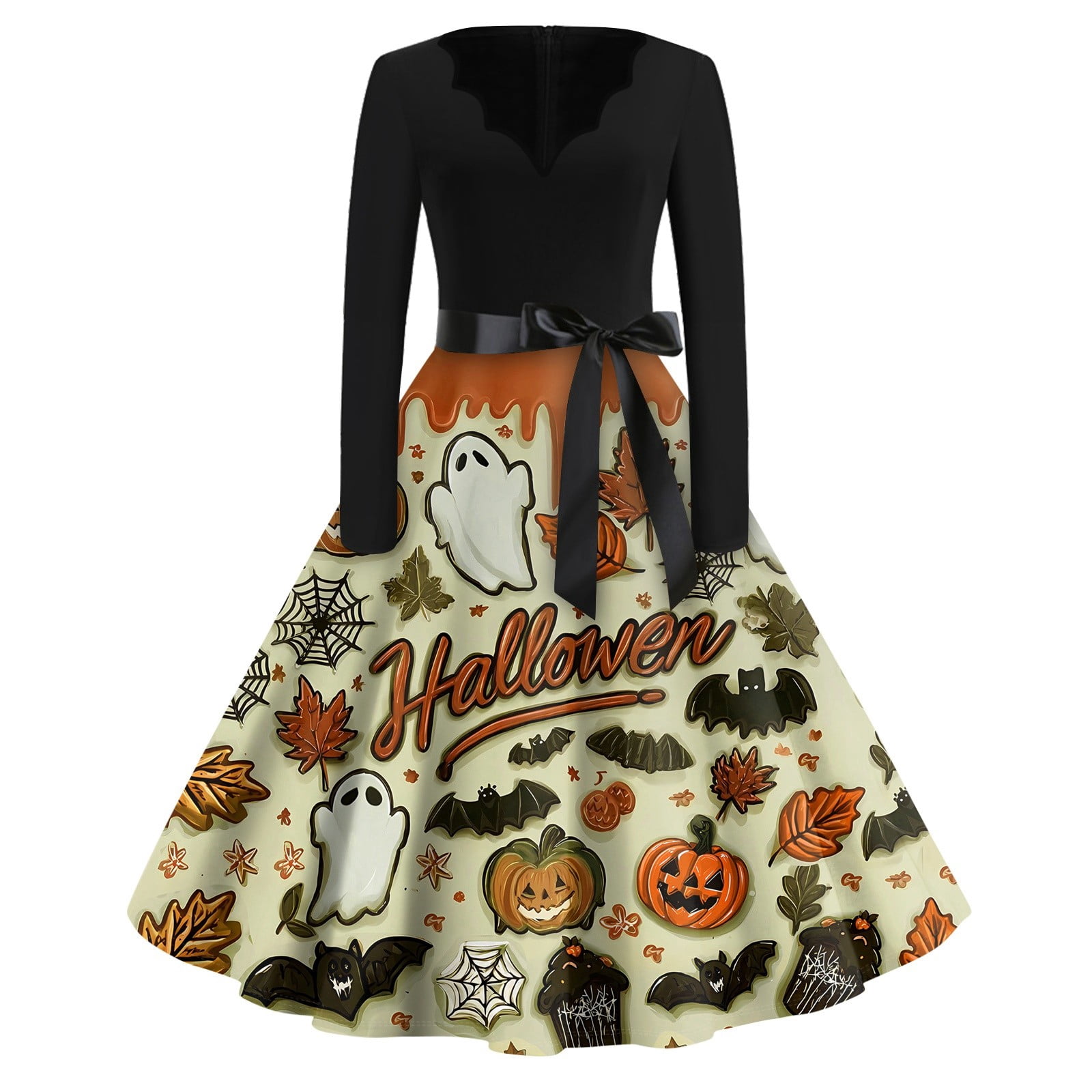 HAJWOH Womens Halloween Dresses Spooky Pumpkin Bat Ghost Spider Witch ...